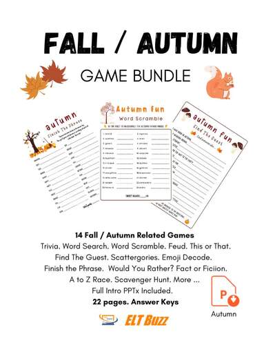 Autumn / Fall Games Bundle. Vocabulary. Seasons. Answer Keys. ELA. ESL.