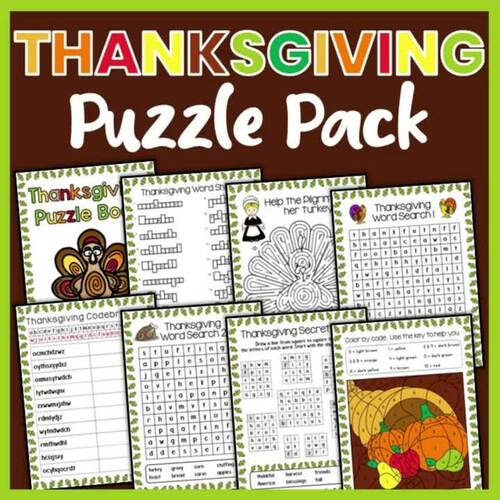 Thanksgiving Activities Puzzles and Printables Fun Packet for Early ...