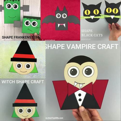 Halloween Shapes Crafts - Halloween 2D Shape Math Crafts - Bulletin Board