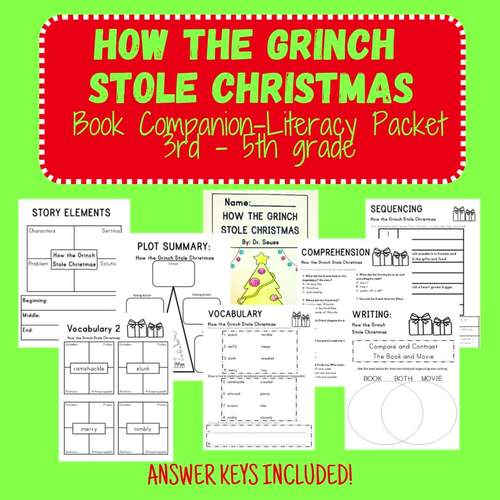 HOW THE GRINCH 3-5th READ ALOUD Book Companion Literacy Packet **NO PREP*
