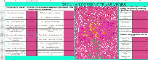 Regular Present Tense Verbs Digital Mystery Picture | Día de San Valentín