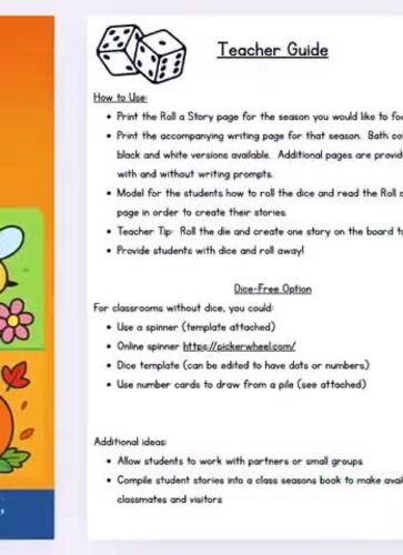 Seasons Roll a Dice Story Starters: Creative Writing Prompts for Grades 1–3