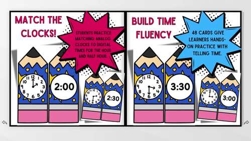 1st Grade | Telling Time to the Hour and Half Hour | Matching Cards ...