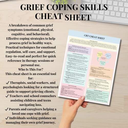 Grief Coping Skills Cheat Sheet,Therapy resources,psychologist tools ...