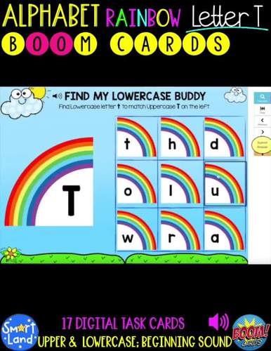 Alphabet practice_Letter T_Rainbow fun_Boom Cards™ by Smart Land Printables