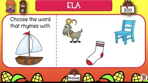 Thanksgiving Kindergarten Math ELA Game Show - PPT Game+ Printable ...