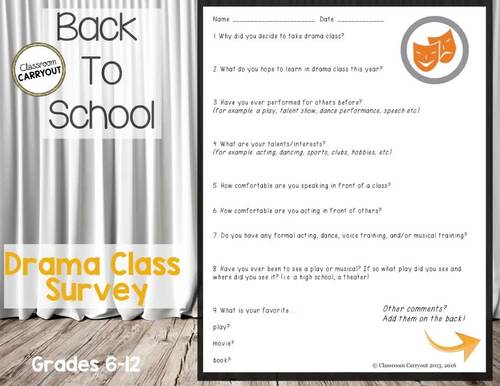 Drama and Theater Class Survey | Student Interest Inventory for Grades 6-12