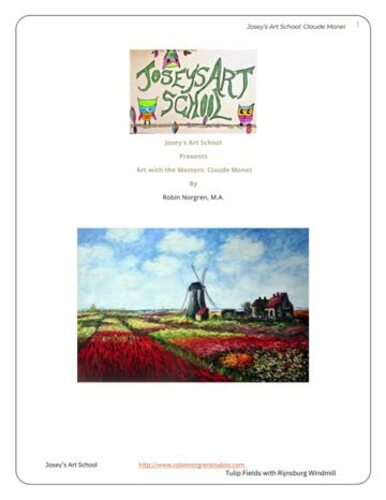 Monet Art Lesson Windmills writing activity fun facts chalk pastels option