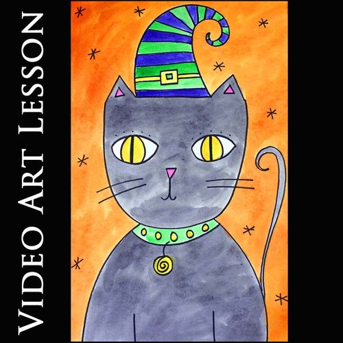 HALLOWEEN BLACK CAT Art Project | EASY Directed Drawing & Painting Lesson