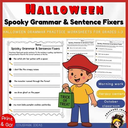 Spooky Grammar & Sentence Fixers | Halloween Grammar Practice ...