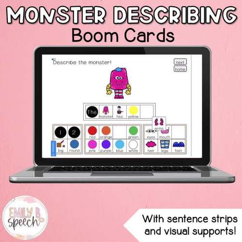 Monster Describing Boom Cards with Sentence Strips for Expressive Language