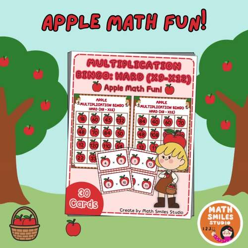Apple Multiplication Bingo: Hard Facts (x9-x12) | Math Game 4x4 | 3rd Grade