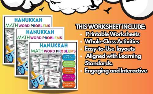 Hanukkah Math Word Problem Activities Morning Work Fractions 4th,5th ...