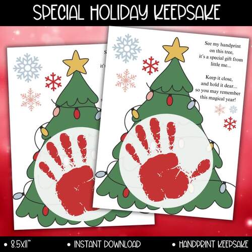 Christmas Tree Poem Handprint Craft Art, Holiday Xmas Gift for Parents ...