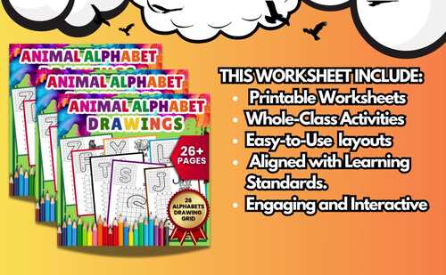 Back to School A-Z Animal Alphabet Directed Drawing August Worksheet ...