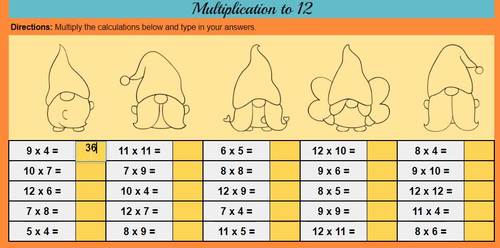 Digital Color Reveal NO PREP - Spring Gnomes Multiplication to 12