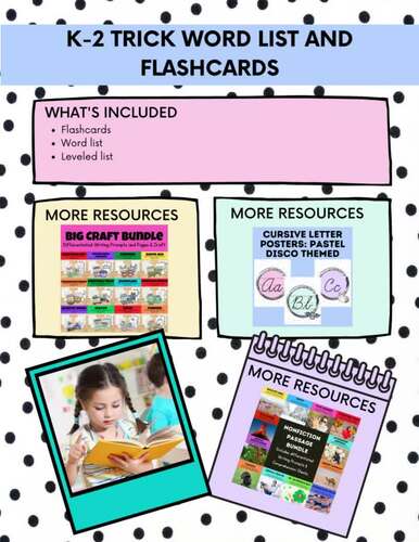 Kindergarten, First, & Second Grade Trick Word List and Flashcards ...