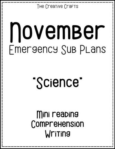 No Prep Sub Plans Fall November Reading Comprehension & Writing 3rd 5th ...