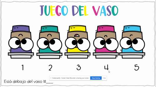 Interactive cup game: a game for practicing feelings vocabulary in Spanish