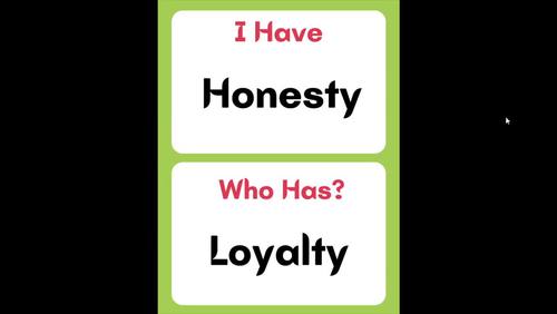 I Have, Who Has? Printable Morals and Values Vocabulary Flashcards Game ...