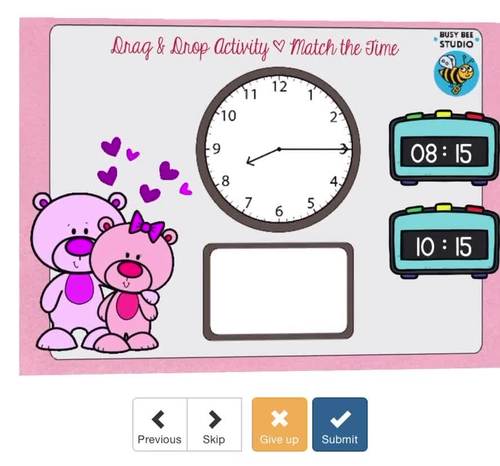 Telling Time Boom Cards | Valentine's Day Game | Quarter Past (After)