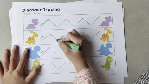 Dinosaur Tracing Lines Worksheets for Toddler and Preschool by Fluffy Tots