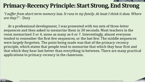 COMPLETE TEACHER Lesson 53 - Primacy-Recency Principle: Start Strong ...
