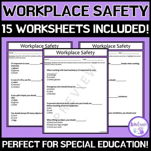 Workplace Safety Worksheets Packet Safety in the Workplace Scenarios ...