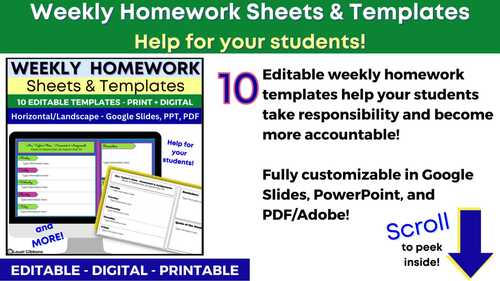 Weekly Homework Template, Sheet, Digital, Print, Editable in Google ...