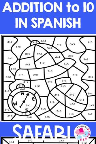 Spanish SAFARI ZOO Color by Number Code Addition to 10 Coloring Pages ...