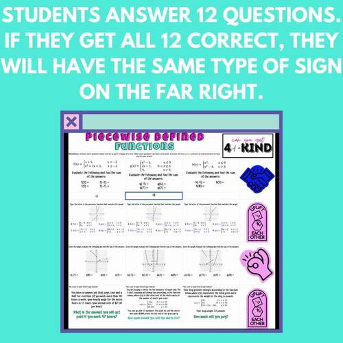 Piecewise Defined Functions Review 4 of a Kind DIGITAL Activity by Sun Sine