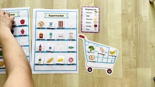 Shopping Busy Book Printable Game for Toddlers, Grocery Activity Worksheet