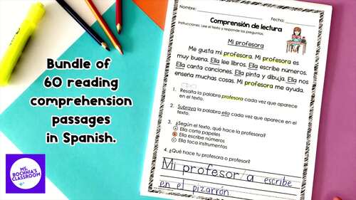 Comprensión de lectura vocabulario común Spanish Reading Comprehension ...