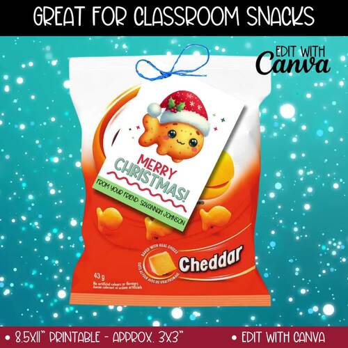 Christmas Goldfish Cracker Treat Gift Tag, Preschool Teacher Class ...