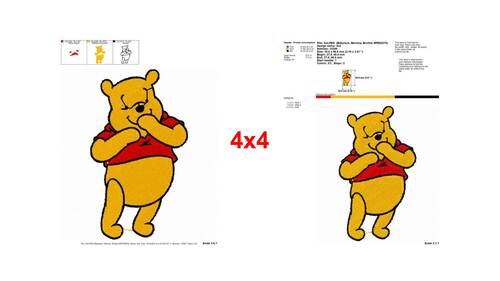Cute Winnie Pooh yellow bear shy pose embroidery designs - Instant Download