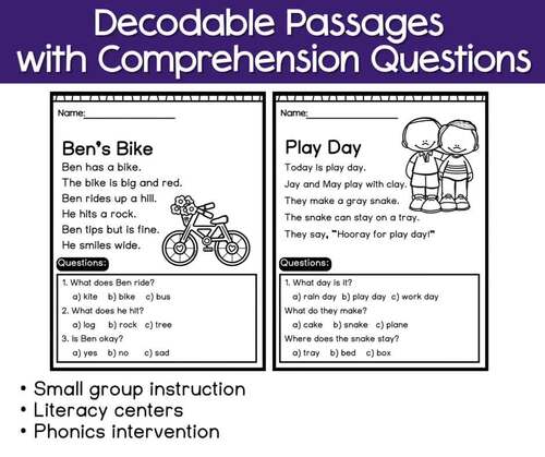 CVC Decodable Passages with Reading Comprehension Questions | 1st Grade
