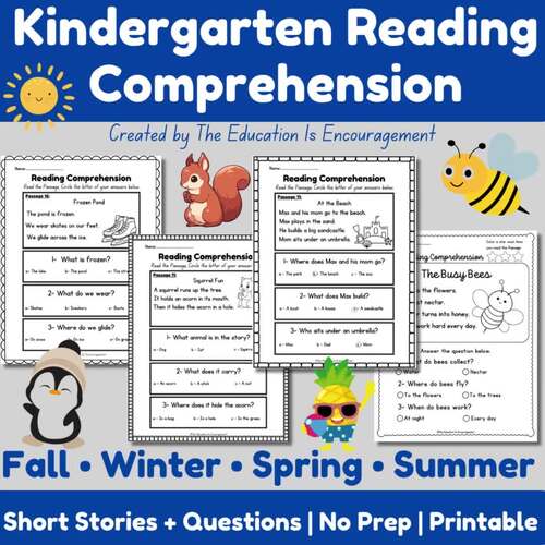 WH Questions Reading Comprehension Bundle for Kindergarten | 4 Seasons ...