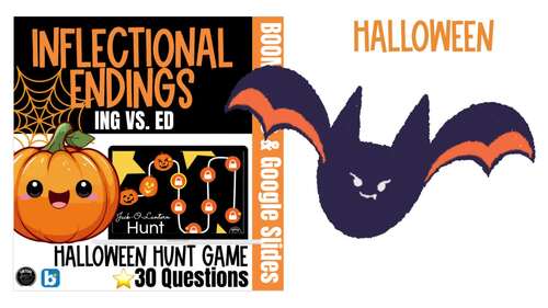 Halloween Inflectional Ending (ing & ed) Game in Google Slides & Boom Cards