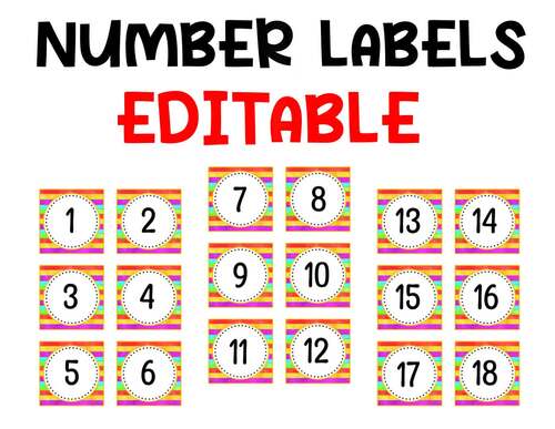 Printable Bright Classroom Calendar Numbers, Editable Square Number cards