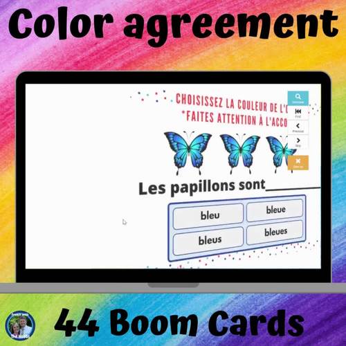 French Colors Agreement Boom Learning™ Digital Task Cards les couleurs