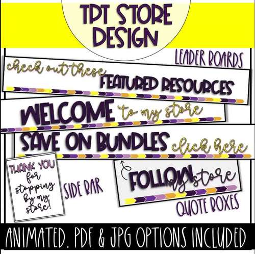 TPT Seller Quote Box, Banner and Side Bar - Purple and Orange Theme