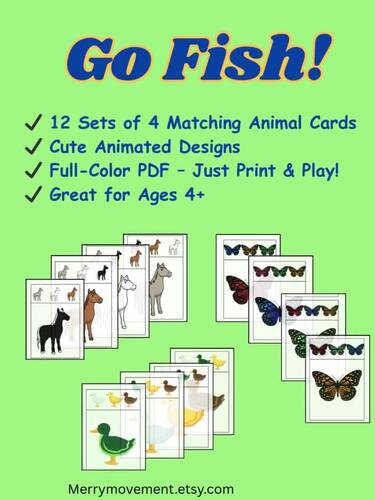Go Fish – Animated Animal Matching Game | Printable PDF | TPT
