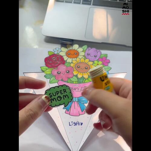 Mother’s Day Flower Bouquet Craft Printable, Kids Coloring Card, DIY ...