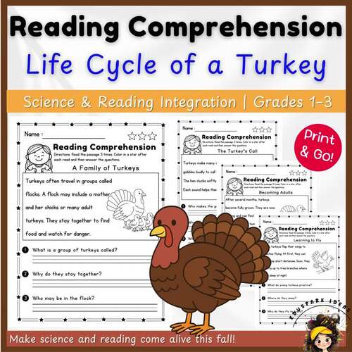 Life Cycle of a Turkey Reading Comprehension Worksheets | Fall Science ...