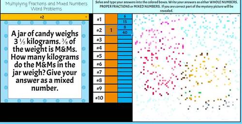 Multiplying Fractions and Mixed Numbers Word Problems Pixel Art | TPT