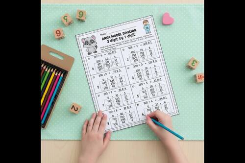Area Model Division Worksheets – 3-Digit by 1-Digit - 50 Pages + Answer Key