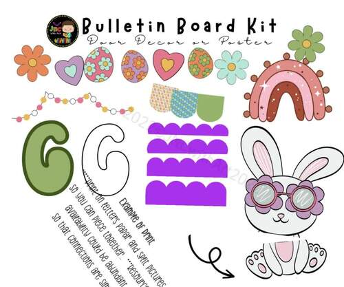 Groovy Retro Easter Bulletin Board Kit, April Door Decor,Editable