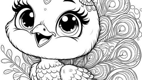 Adorable Baby Peacock Coloring Book For Kids| 62 Baby Peacock Coloring ...