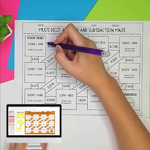 5th Grade Whole Number Operations Puzzles Mazes Task Cards Scavenger ...