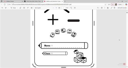 Addition and Subtraction Comparison Worksheet (Fill in ,=) by chiwden